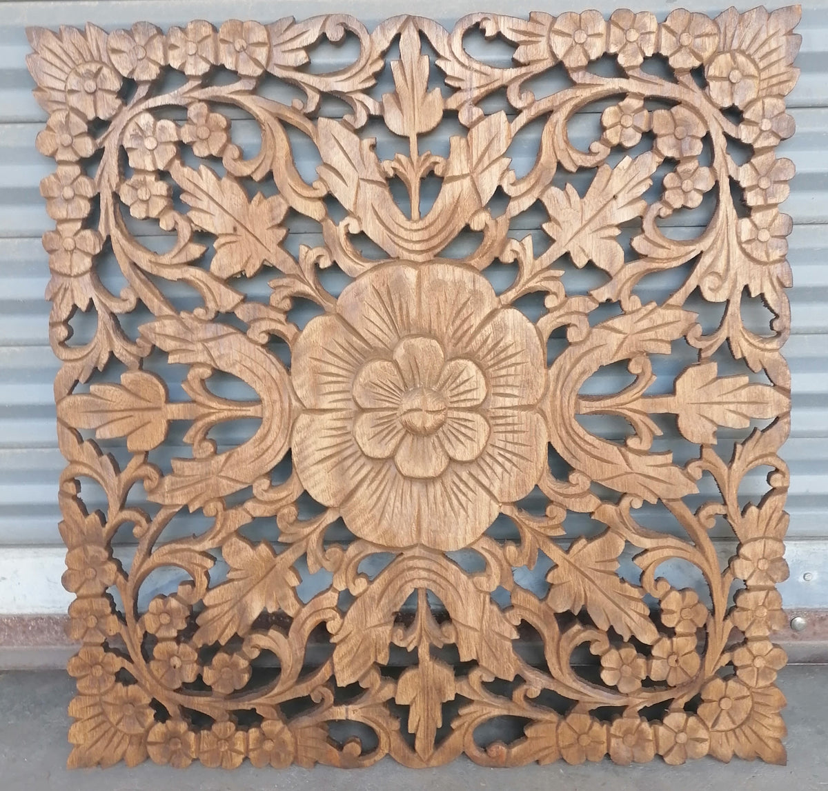 Natural Color Wood Carving Panel 24 x 24 inches Teak Wood Carved Panel ...